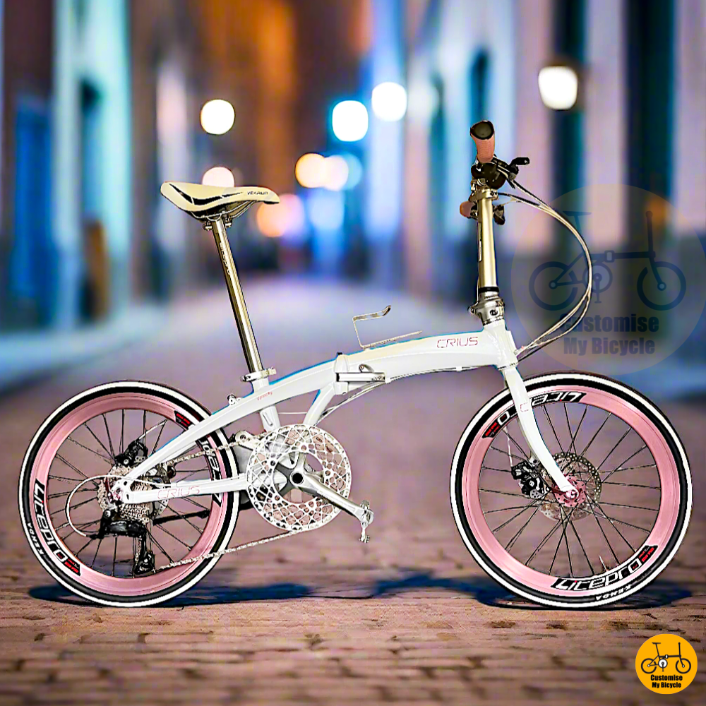 Crius Velocity 22-inch Folding Bike – Snow White & Baby Pink for a Chic ...