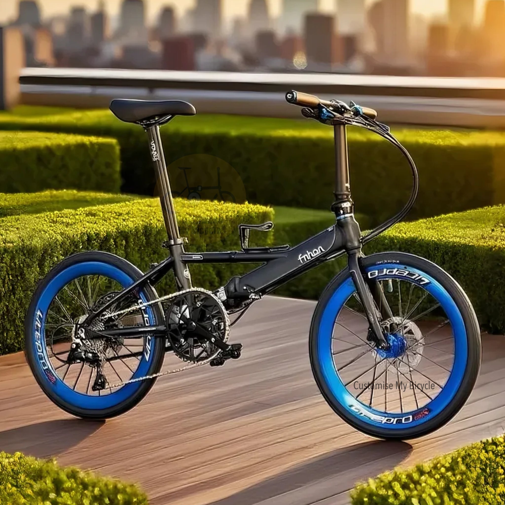 Fnhon Monsoon 22 inch Matte Black Blue Shimano 9 Speed Folding Bike ...