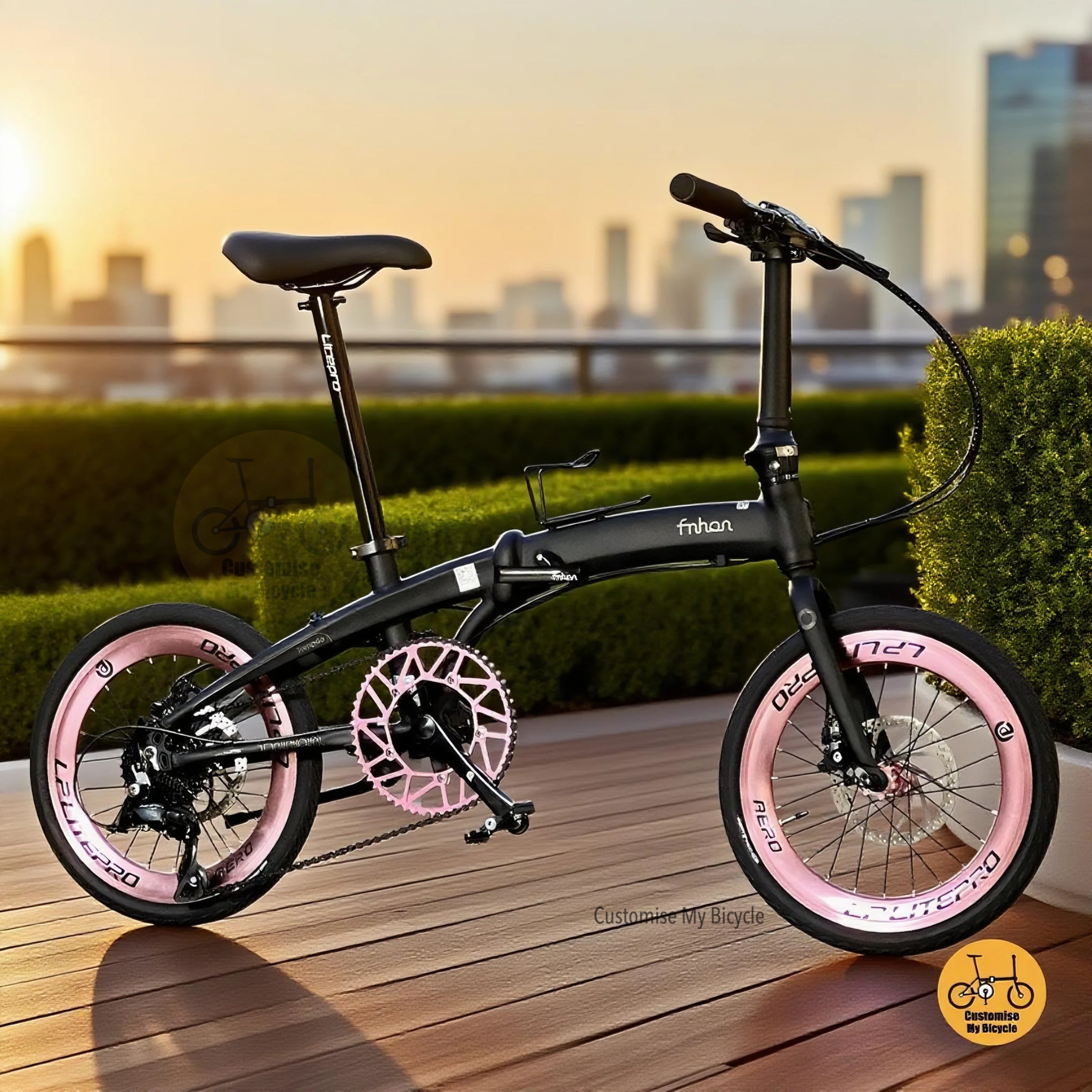 Fnhon mini-Tornado Matte Black 18 inch compact folding bike Shimano 9 ...