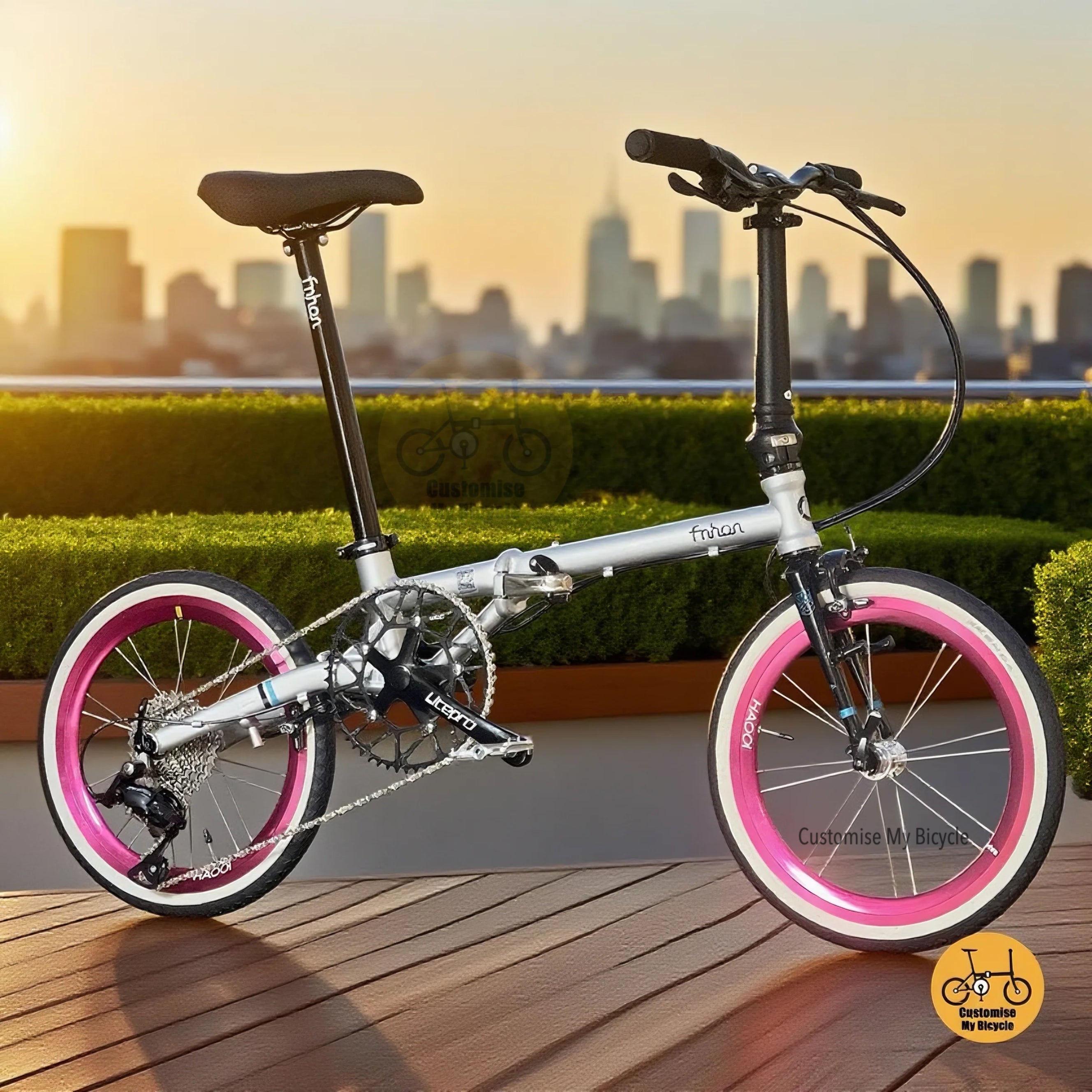 Fnhon Gust 18 Inch Dolphin Grey Hot Pink Mini Folding Bike Shimano 9 ...